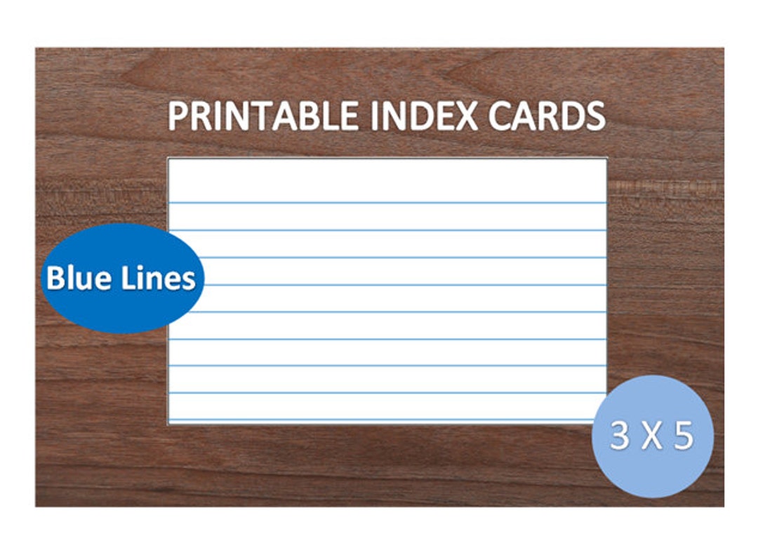 Blue Lined Printable Index Cards3x5recipe Cardsschool Suppliesoffice ...