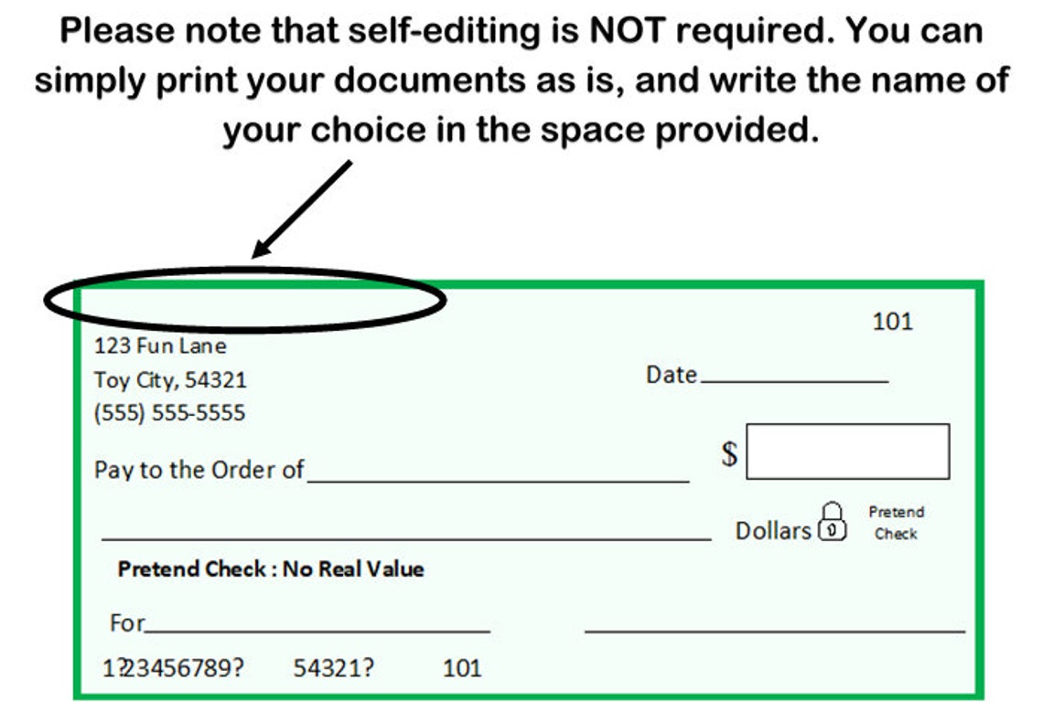 Editable Children's Play Checks~printable Pretend Play Checks~toy ...