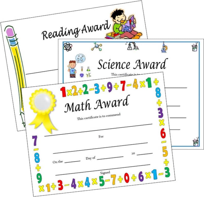 Printable Elementary School Certificates, Set of 8 Printable Classroom ...