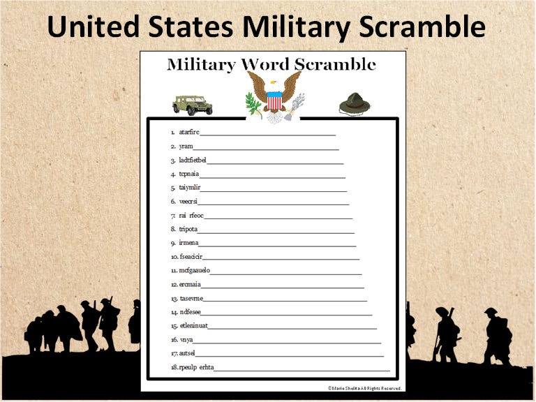 Printable United States Military Word Scramble Game~digital Word ...