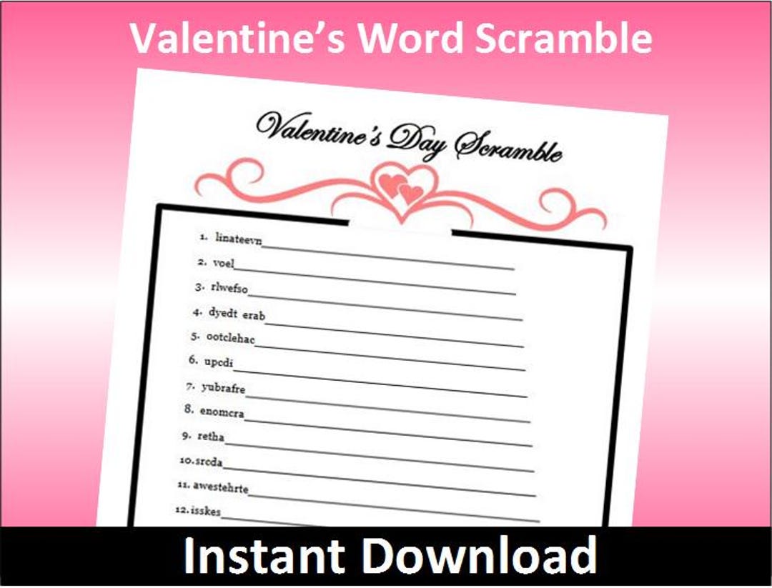 Printable Valentine's Word Scramble Game~instant Download Valentine's ...