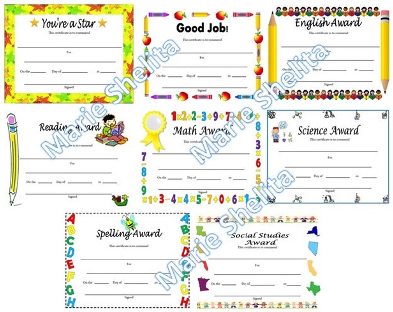 Printable Elementary School Certificates, Set of 8 Printable Classroom ...