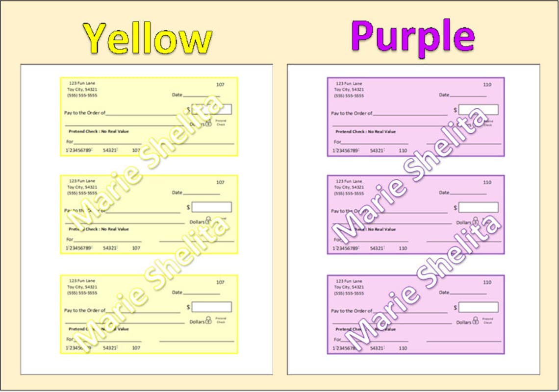 Editable Children's Play Checks~printable Pretend Play Checks~toy ...