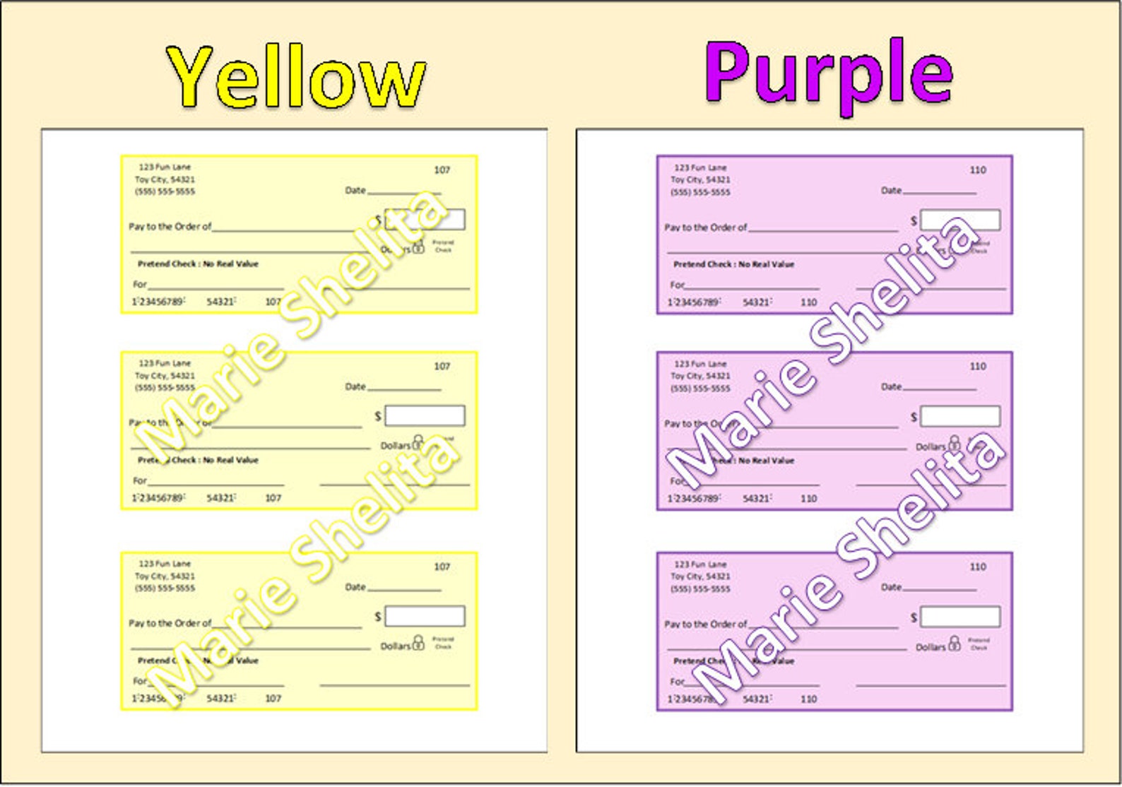 Editable Children's Play Checks~printable Pretend Play Checks~toy ...