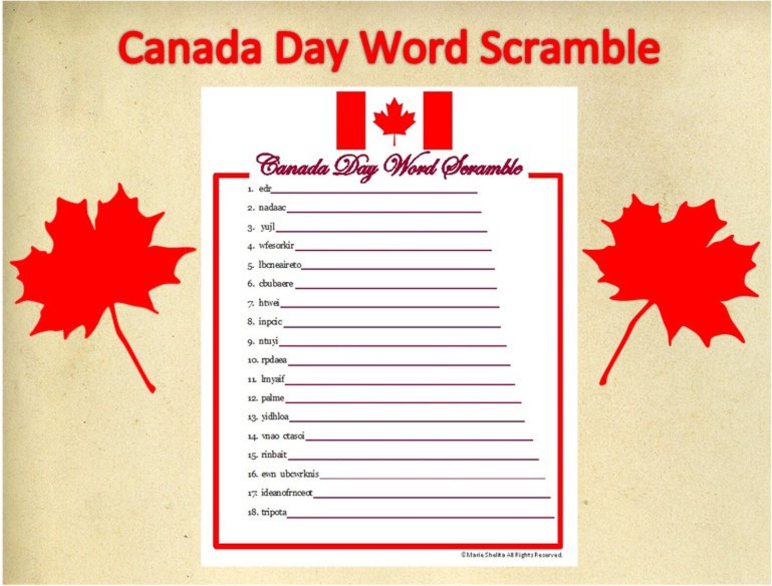 Printable Canada Day Word Scramble Gamedigital Canada Day Word ...