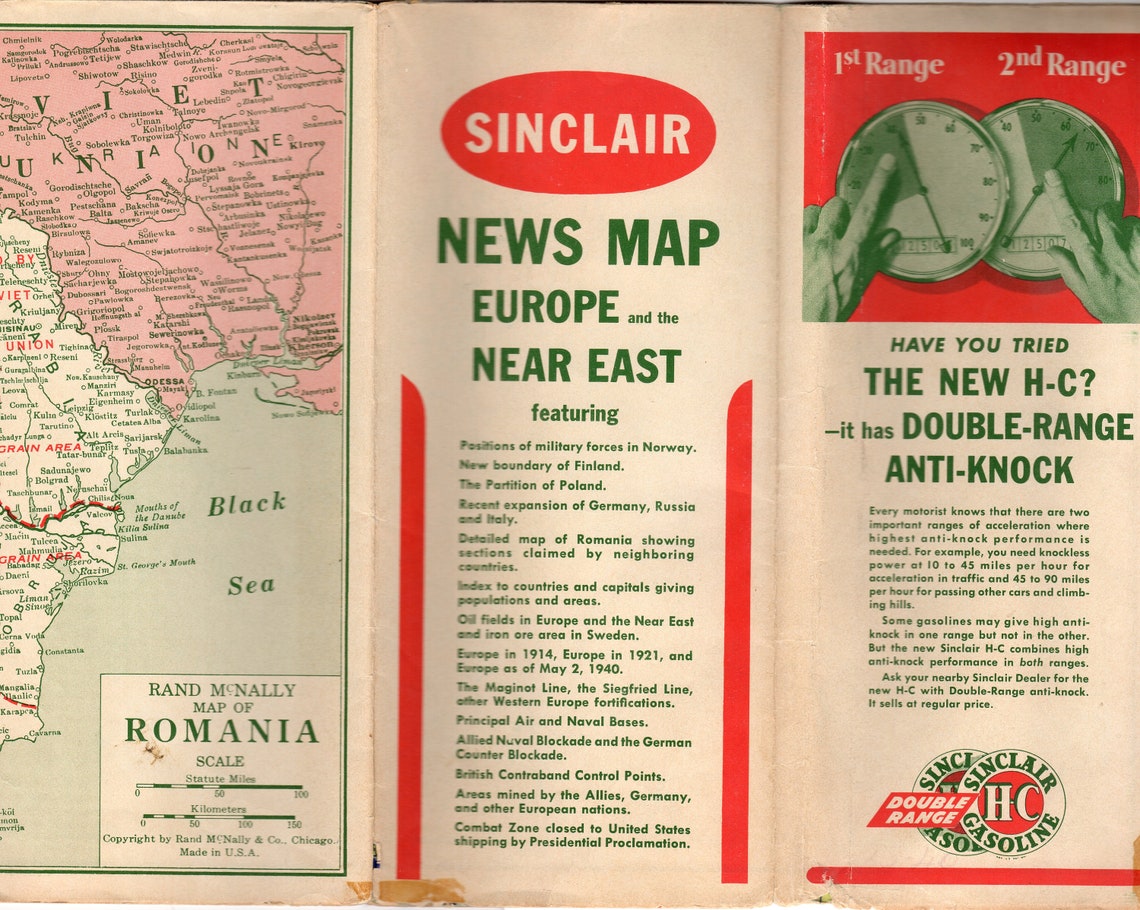 Lot of Four (4) Wartime WWII 1940s Maps Lowell Thomas Broadcaster NBC ...
