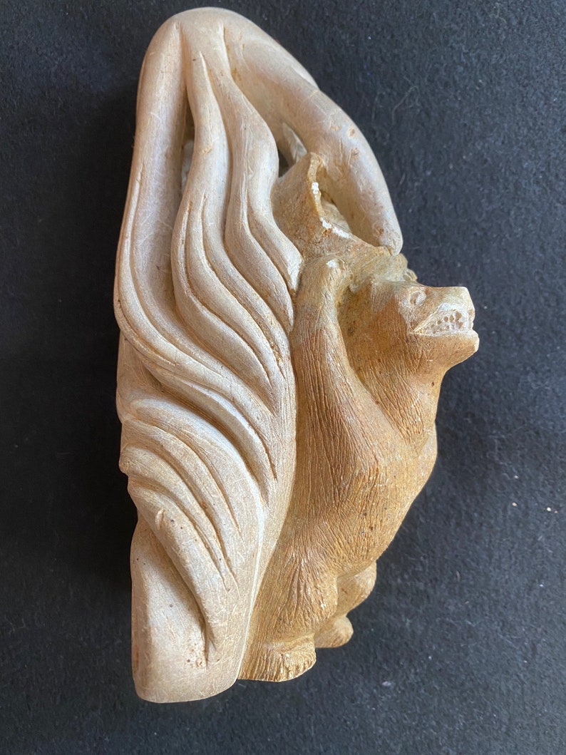 Alaska Canada Inuit Eskimo Native American Man & Bear Stone Sculpture ...