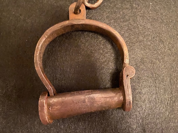 Handcuffs Shackles Chains In Pipe Shape Old Rust Pair Prison Vintage