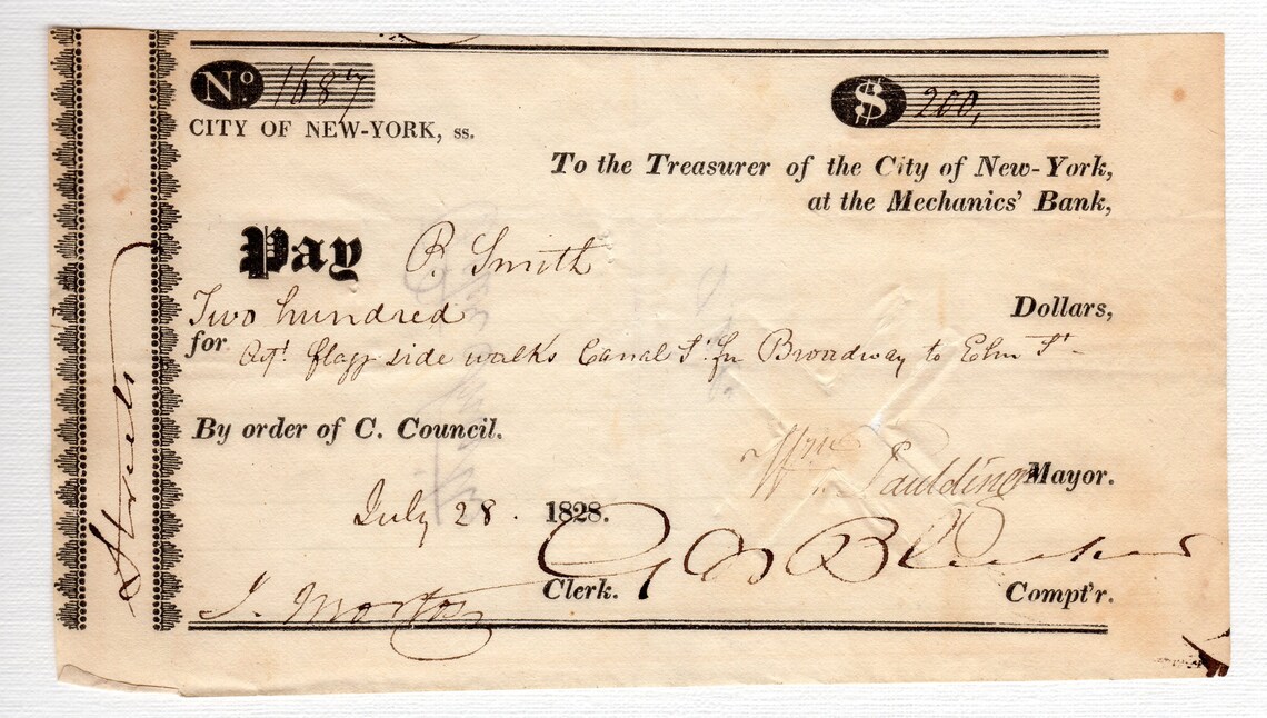 Lot Two Antique Bank Checks Cheques New York City 1828 1875 Brooklyn ...