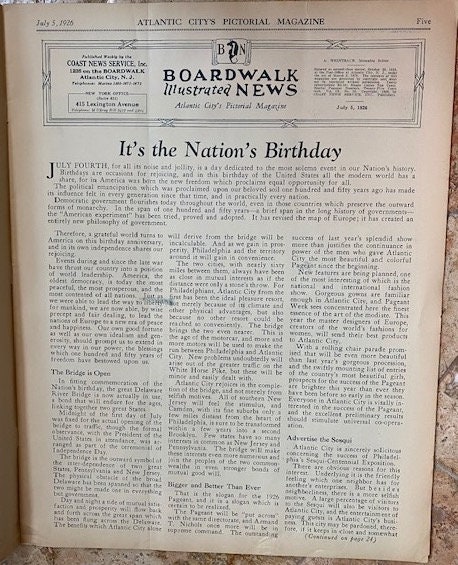 Atlantic City Boardwalk Illustrated News, July 5, 1926 Edition New ...