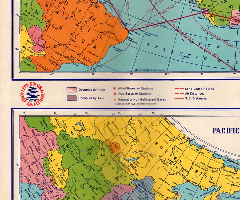 Lot of Four 4 Wartime WWII 1940s Maps Lowell Thomas Broadcaster NBC ...