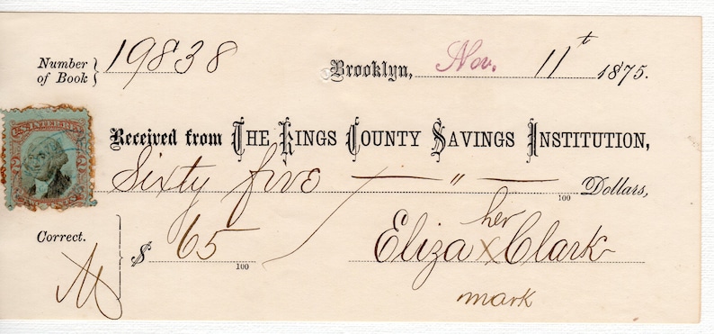 Lot Two Antique Bank Checks Cheques New York City 1828 1875 Brooklyn ...