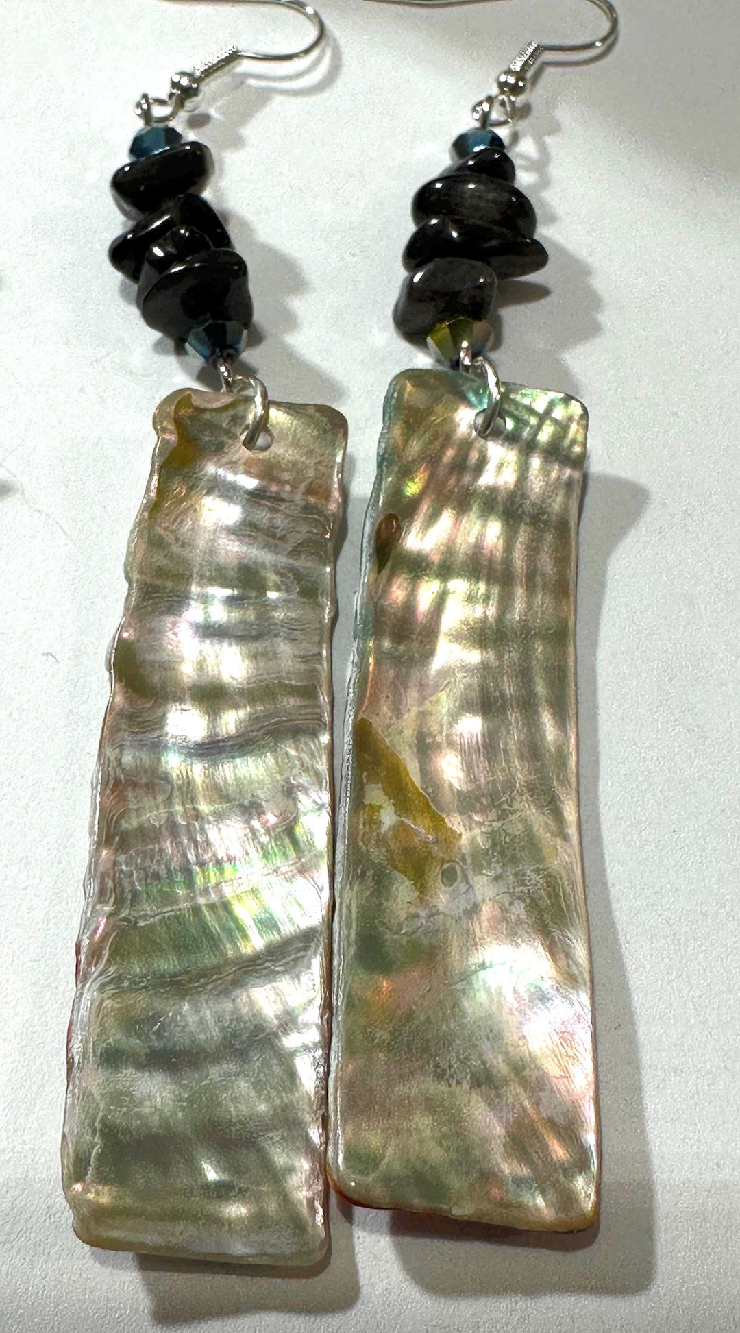 2” Abalone Rectangles With Obsidian Crystal Chips. Hand Polished and ...