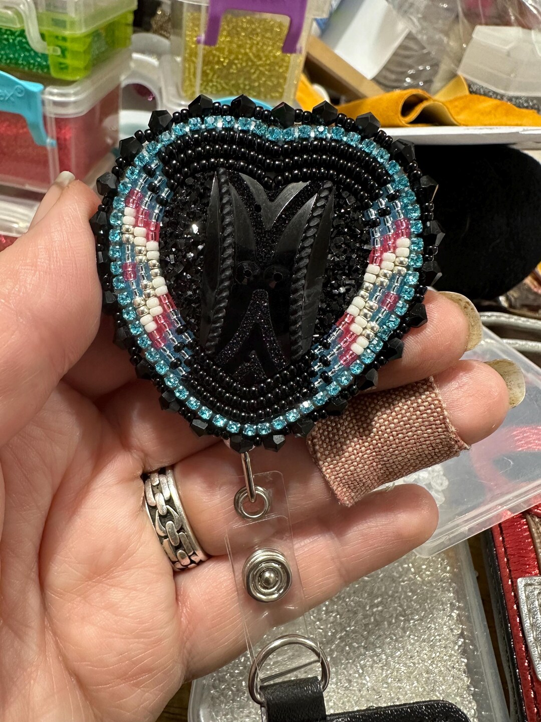 Beaded Badge Reel With Beaded I’d/card Holder - Etsy