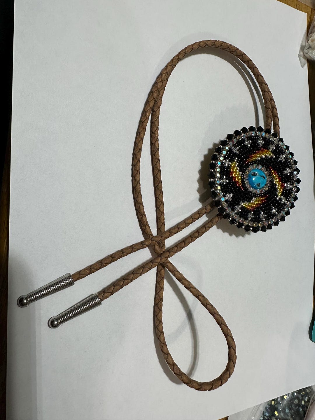 Handmade Beaded Bolo Tie With Kingman Turquoise Center Stone. - Etsy