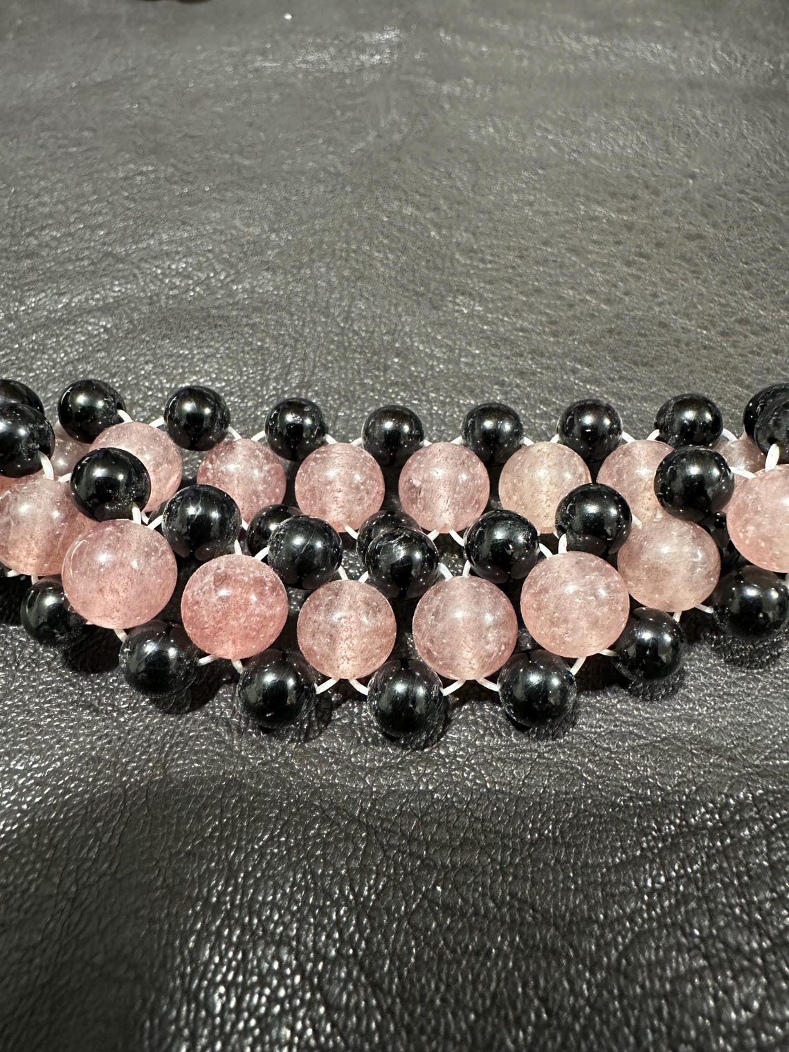 Strawberry Quartz and Black Tourmaline Three Weave Bracelet for Wrist ...