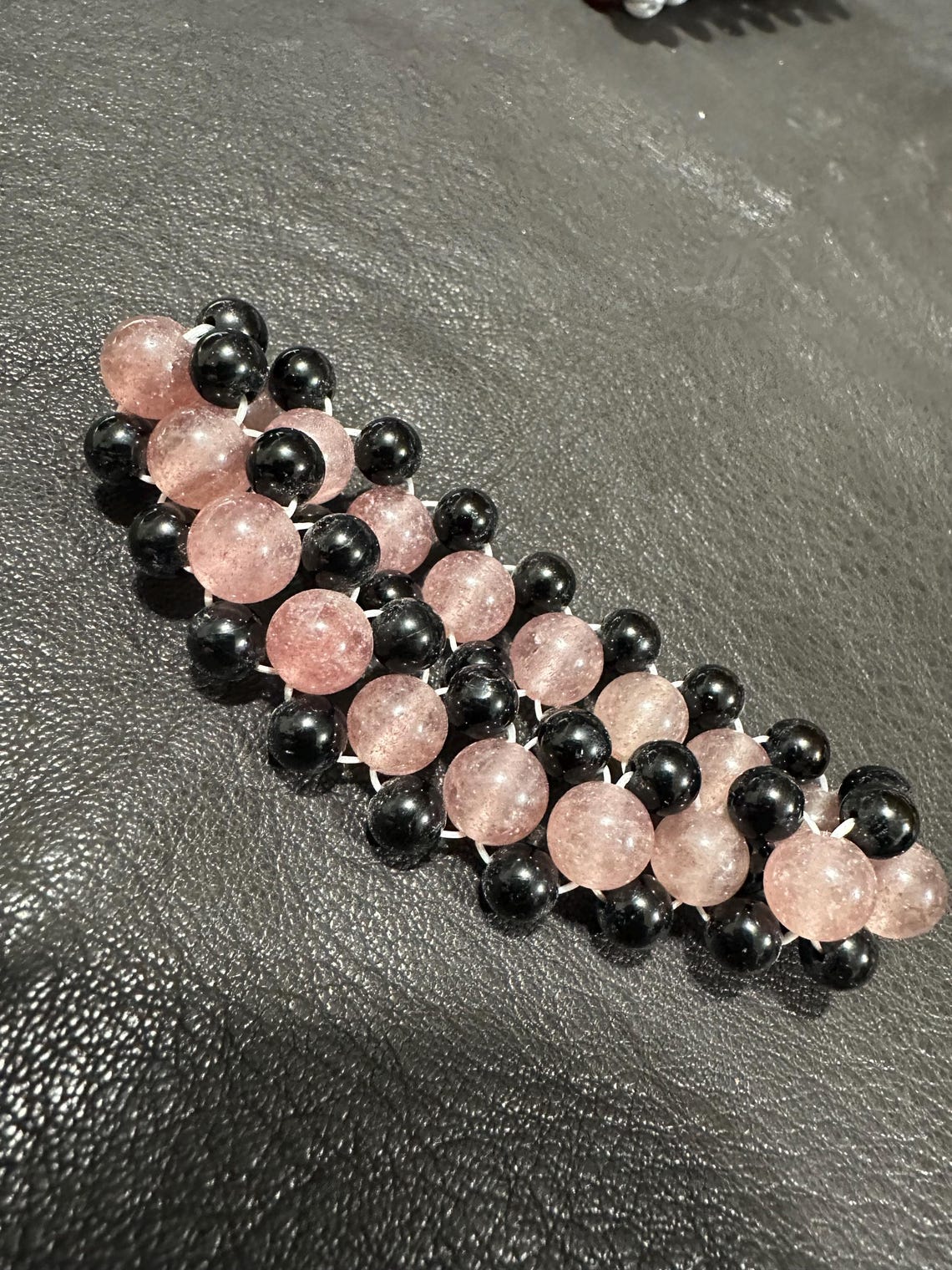 Strawberry Quartz and Black Tourmaline Three Weave Bracelet for Wrist ...