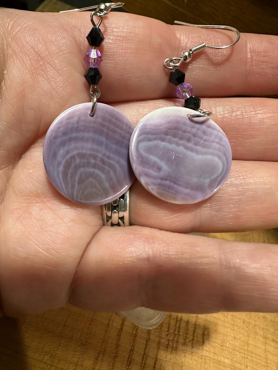 Quahog Wampum Shell 1 Disc Earrings on Stainless Steel Hooks. Natural ...