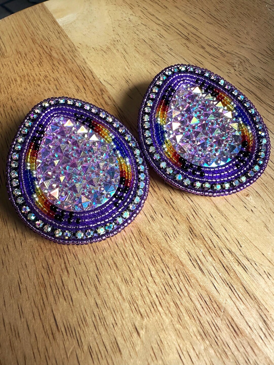 Purple Handmade Tear Drop Shaped Beaded Earrings - Etsy