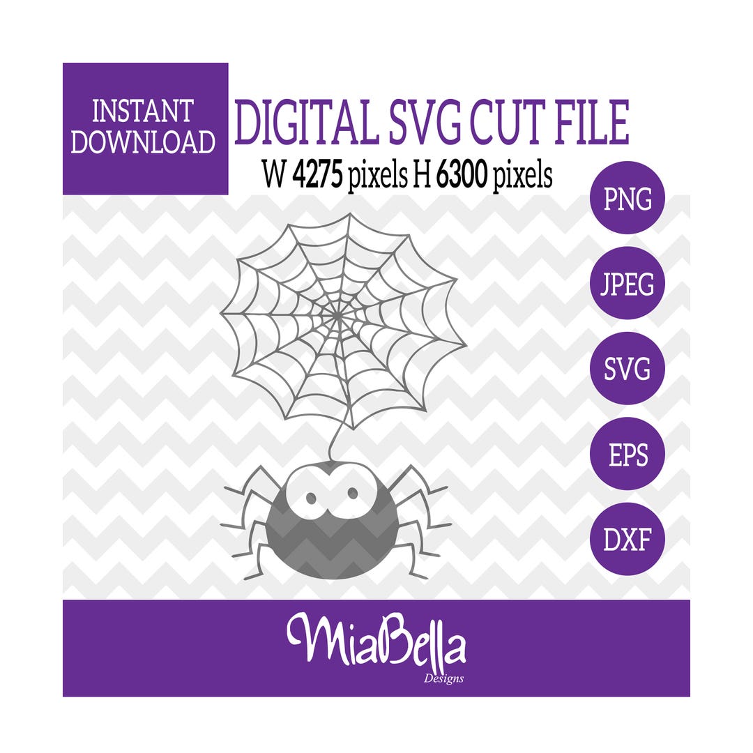 Spider Web With Dangling Cute Spider Digital Cut Files, (svg Png Dxf ...