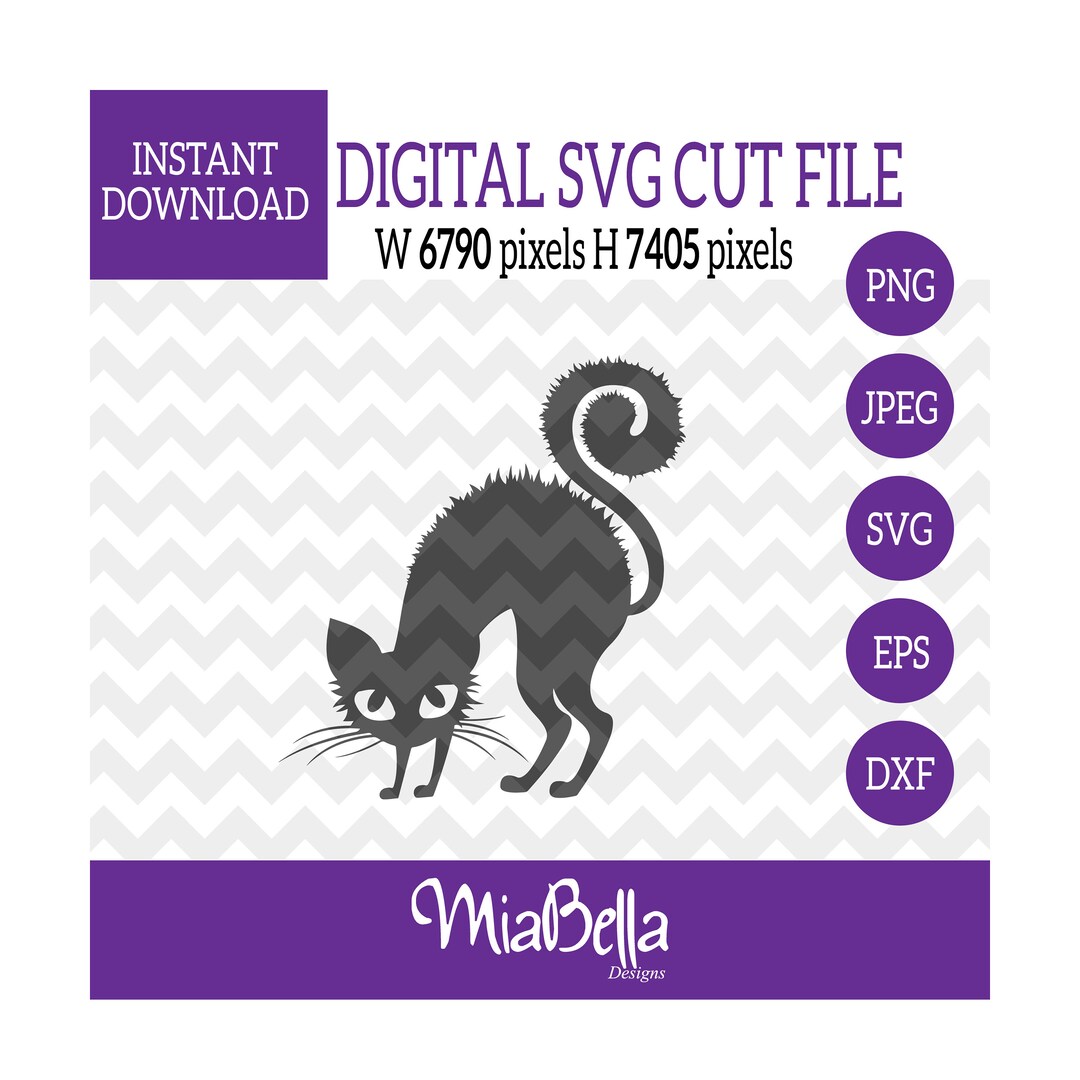 Scared Halloween Cat Silhouette Digital Cut Files, (svg Png Dxf Eps Zip ...