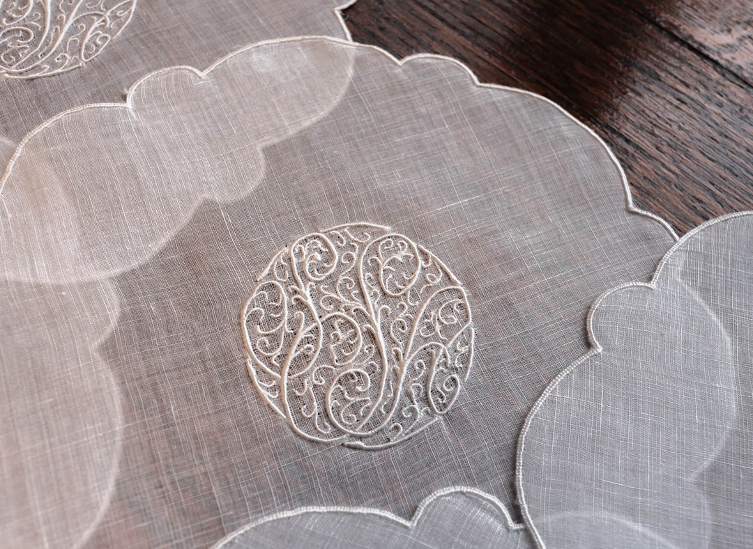 Set of 7 "ssa" Monogram Sheer Organdy Cocktail Napkins or Coasters ...