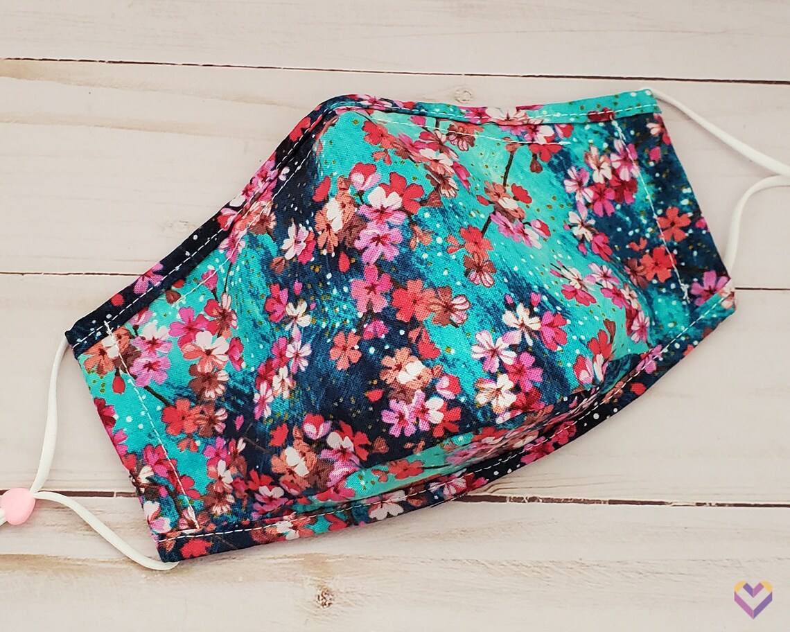 Cherry Blossom Mask With Nose Wire and Filter Pocket Washable Reusable ...