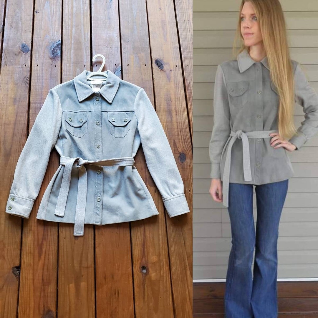 Vanesse S/M Vintage 70's Dusty Light Gray Blue Suede Leather and Wool ...
