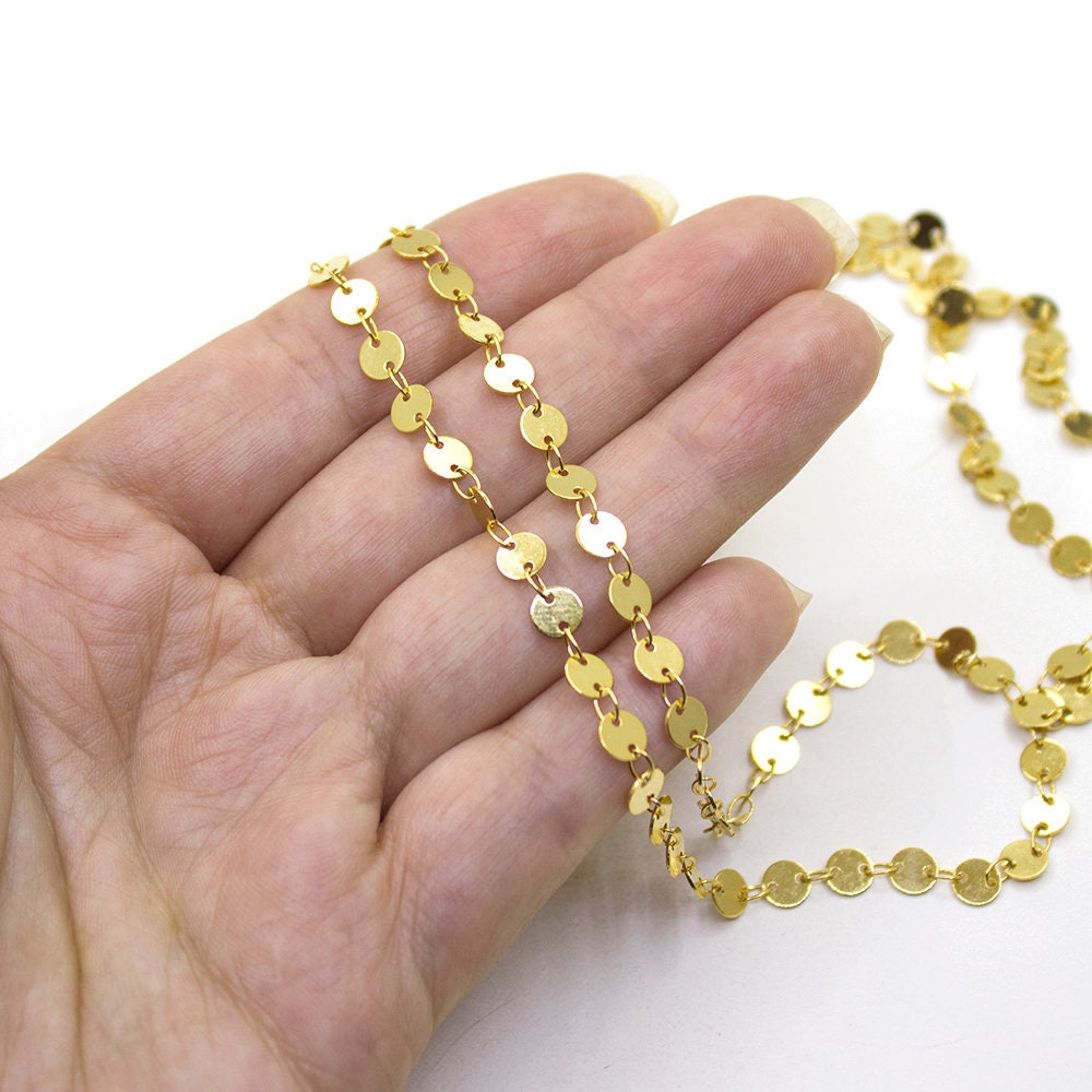 3.3 Feet 4mm 22k Shiny Gold Coin Chains Disc Coin Chains | Etsy