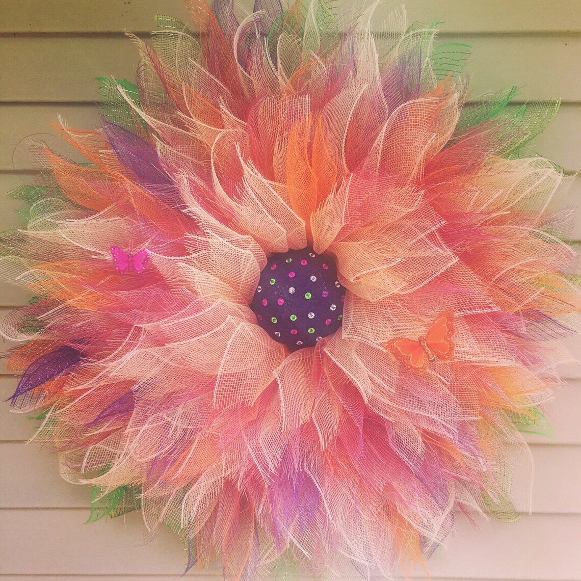 Colorful Deco Mesh Flower Wreath - Etsy