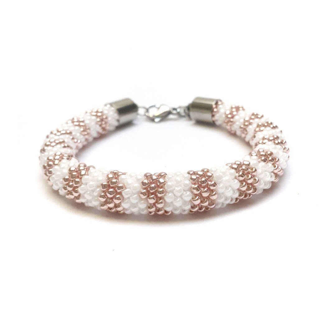 Pink Powder and White Talc Beads Bracelet • Bead Crochet Bracelet ...