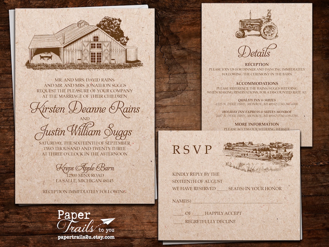 Rustic Barn, Farm, Country Wedding Invitation Set, Personalized ...