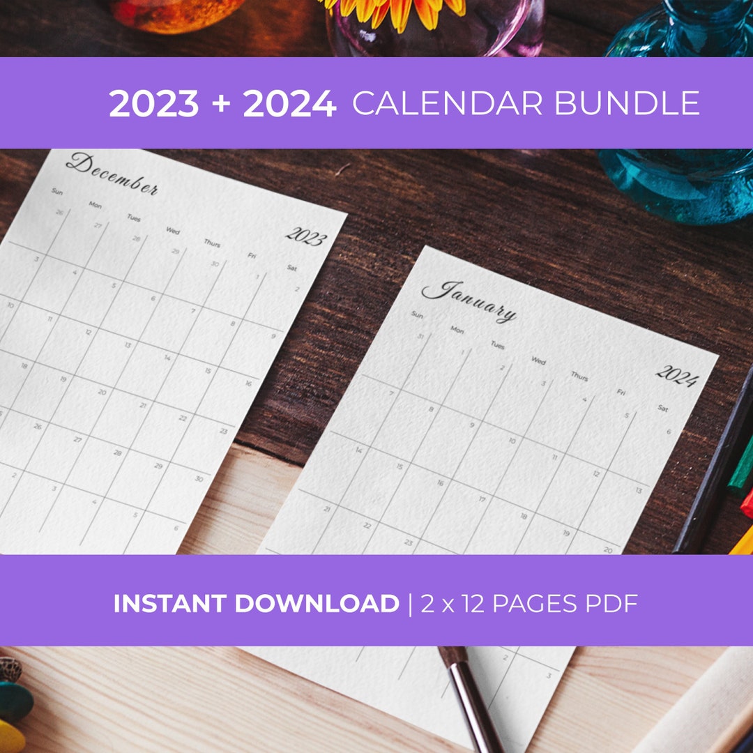 2023 + 2024 Calendar Bundle Pack Hand Writing Clean PDF - Instant ...