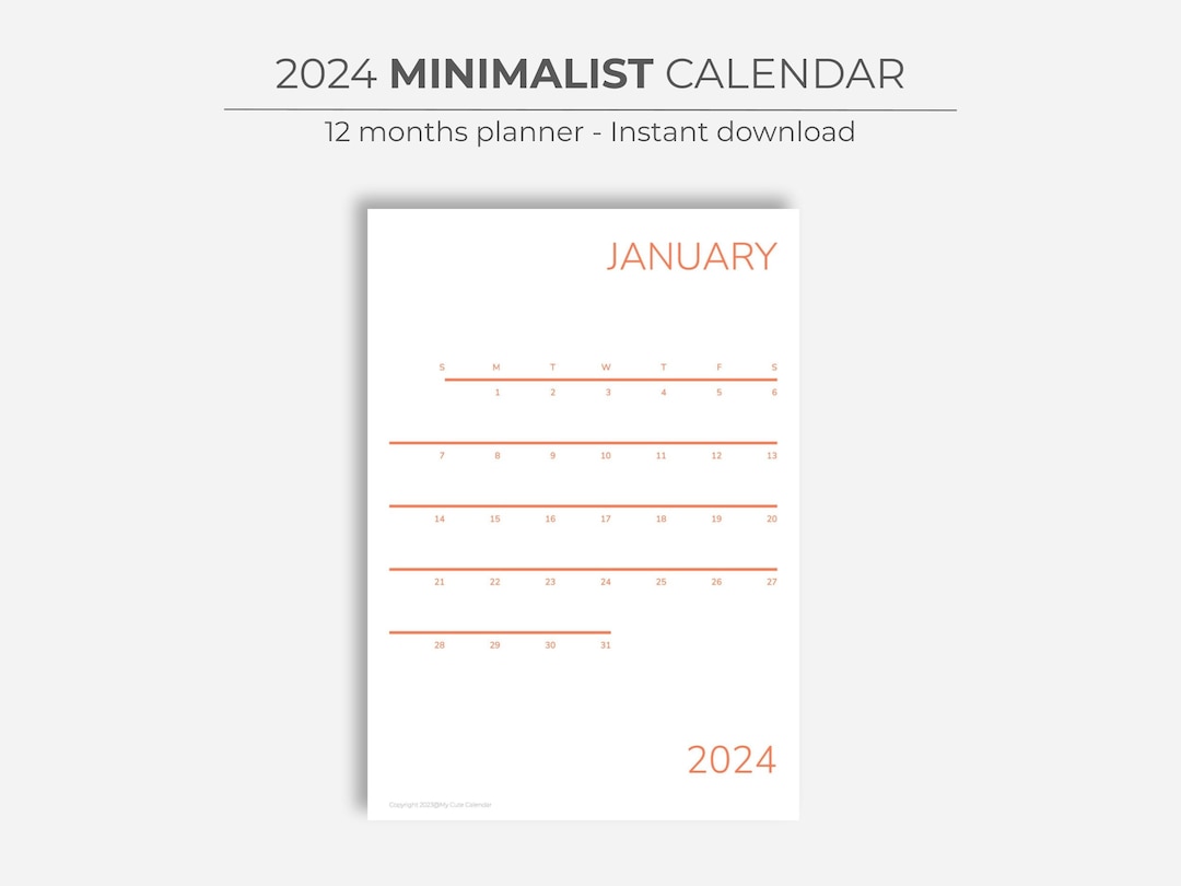 2024 Calendar Minimalist Outrageous Orange Design 12 Pages Monthly ...