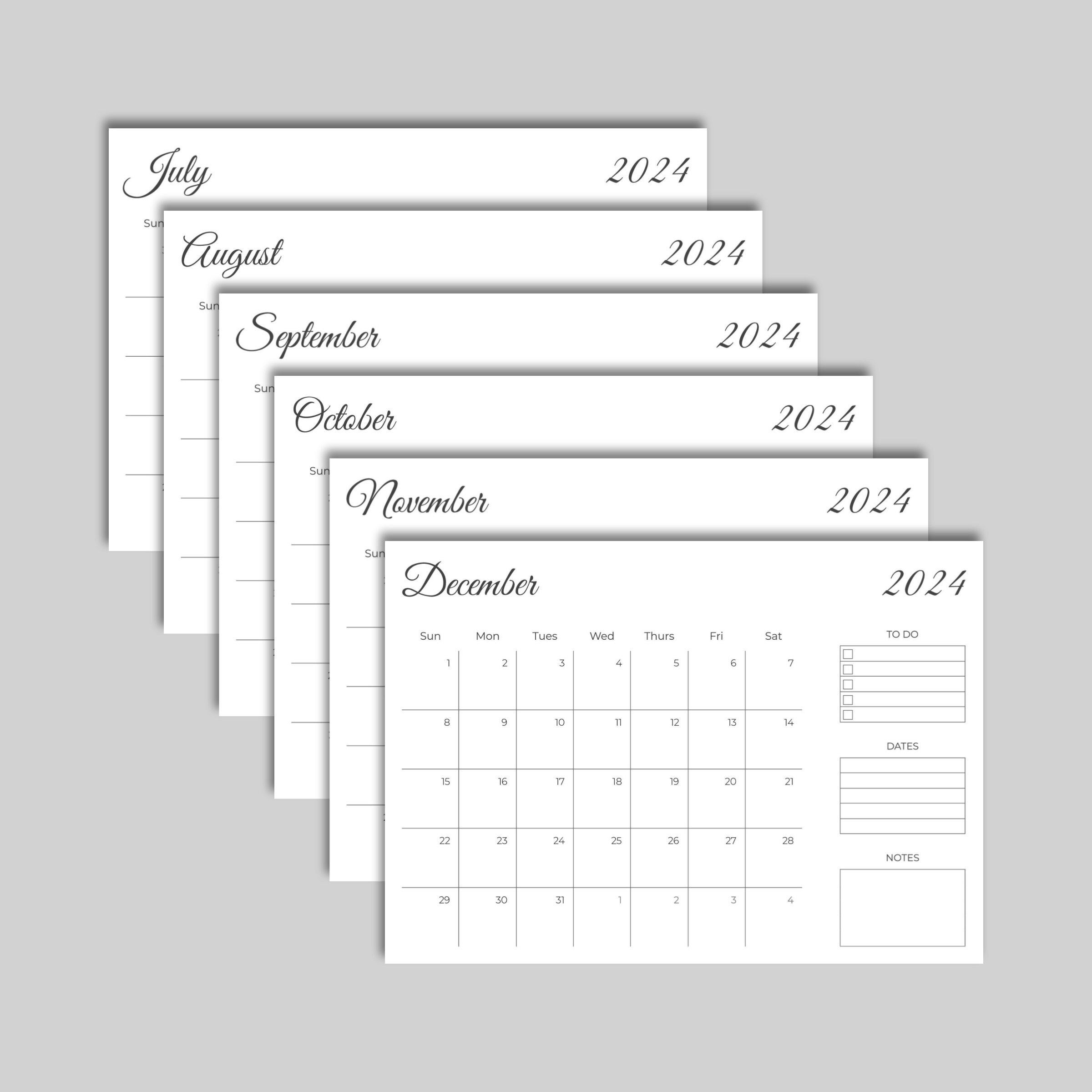 2024 PRINTABLE CALENDAR With Notes, Dates and Todo List - 12 Pages ...
