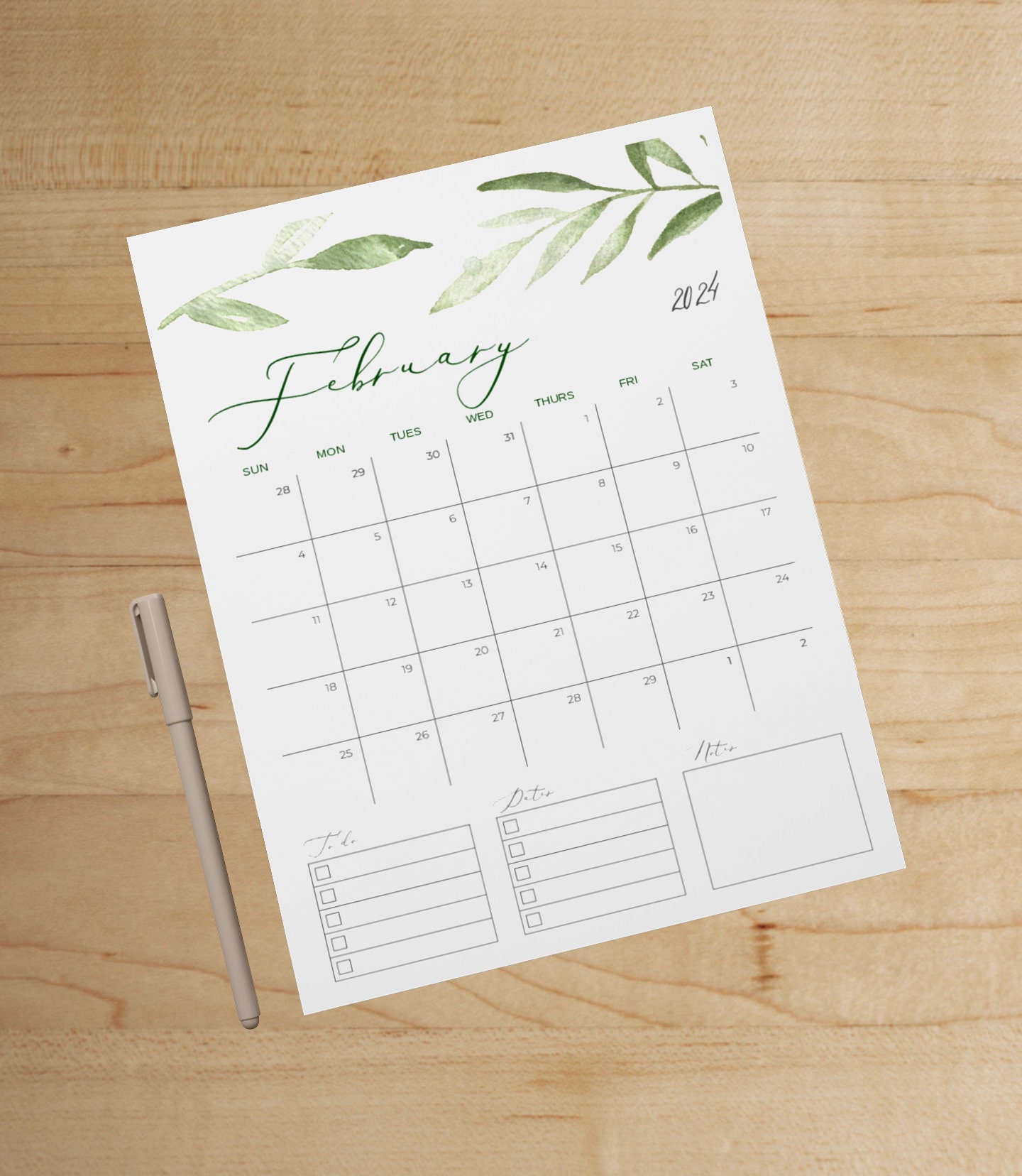 2024 Greenery Printable CALENDAR - Monday and Sunday Start Versions ...
