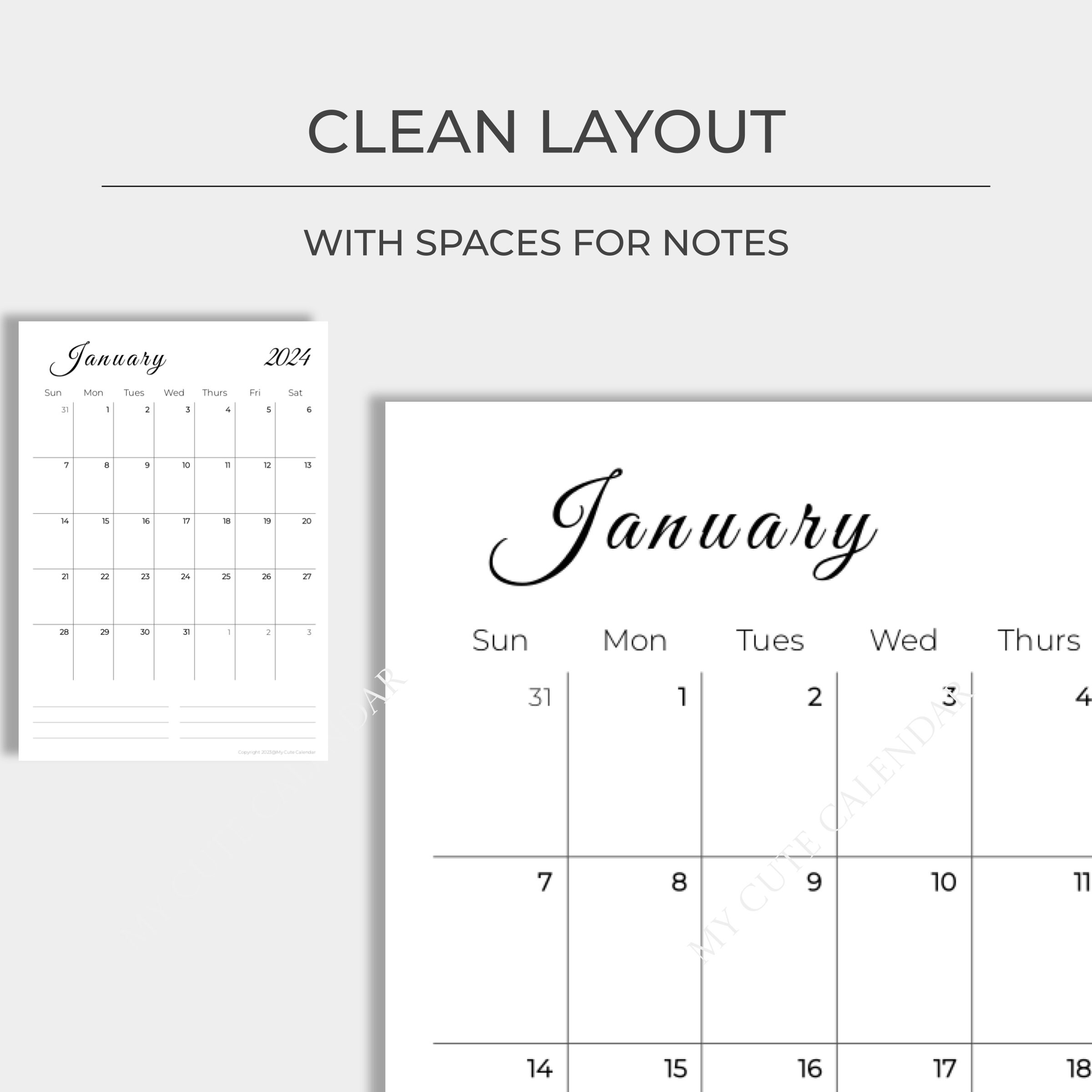 2023 2024 Handwriting Calendar Bundle Pack With Space for Notes Instant ...