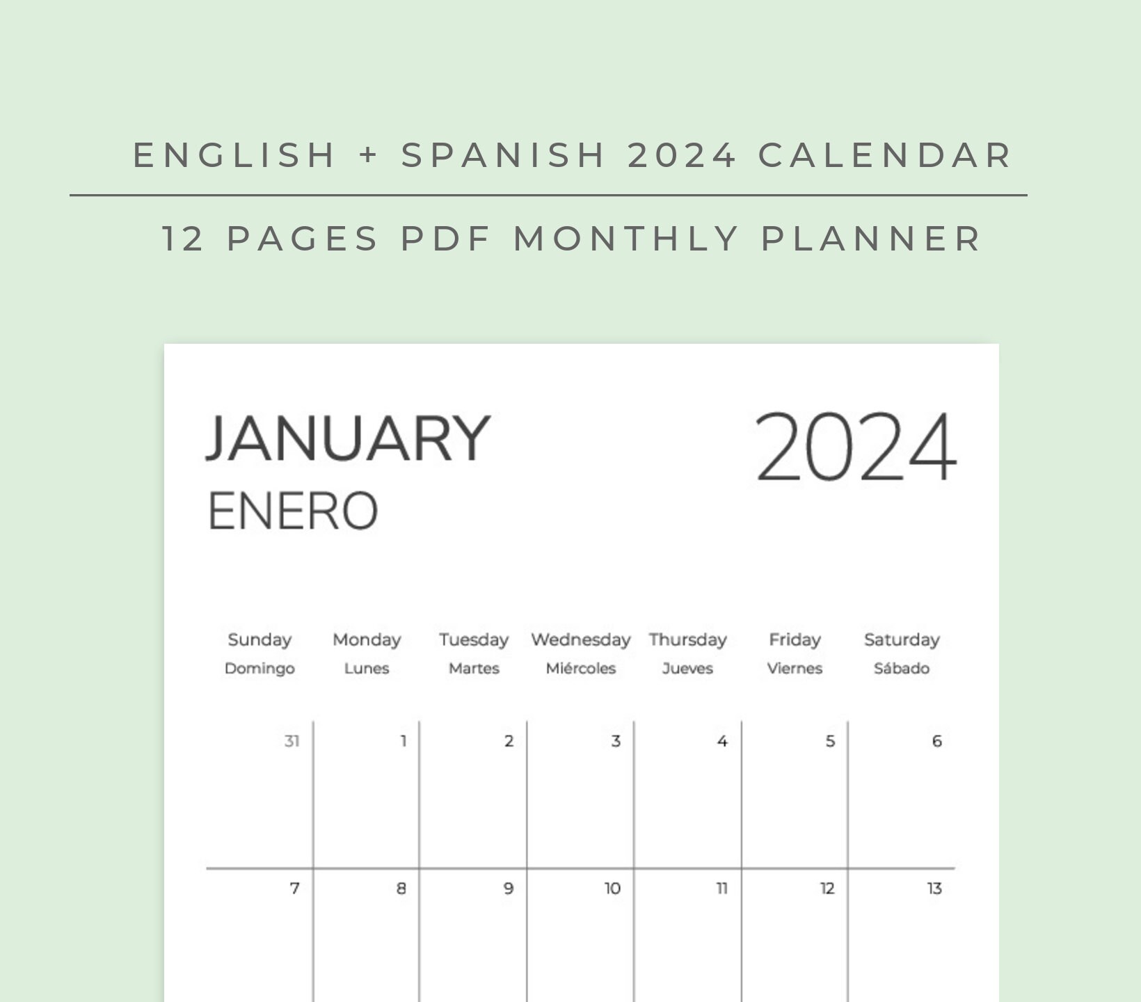 SPANISH ENGLISH Bilingual 2024 Calendar Pack Perfect for Classroom ...