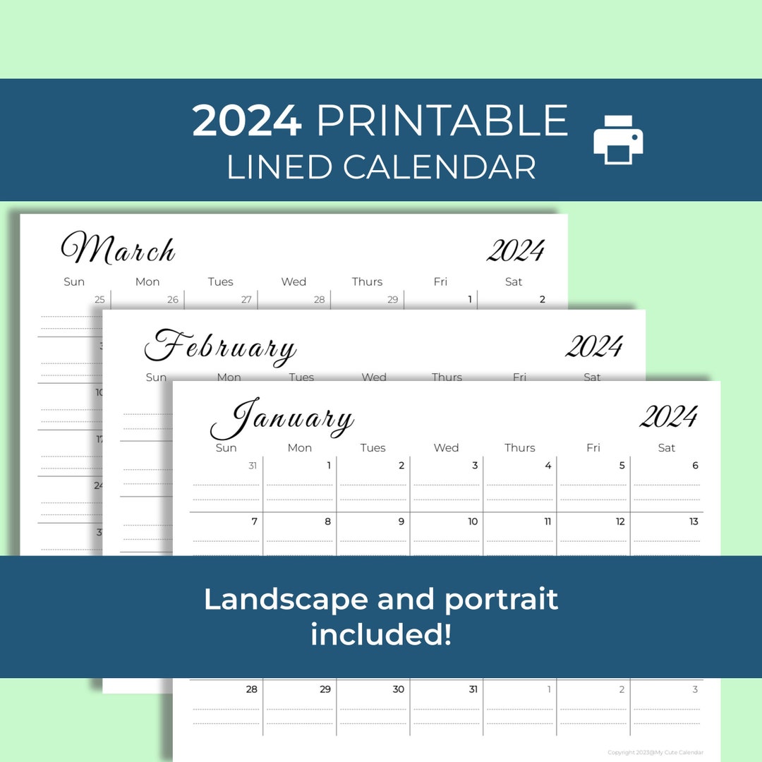 2024 Printable Calendar With Lined Days. Handwriting Monthly - Etsy