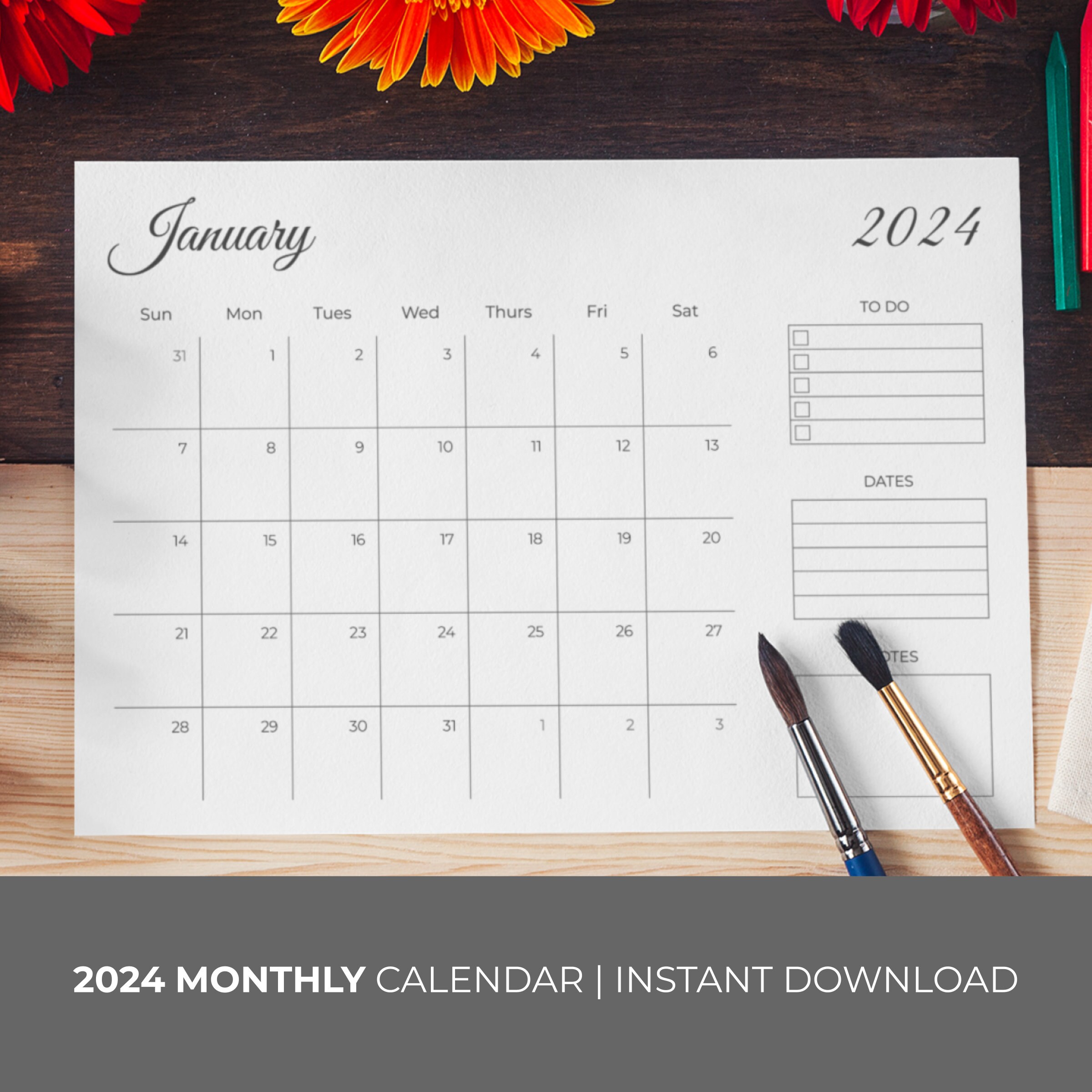 2024 PRINTABLE CALENDAR With Notes, Dates and Todo List 12 Pages ...