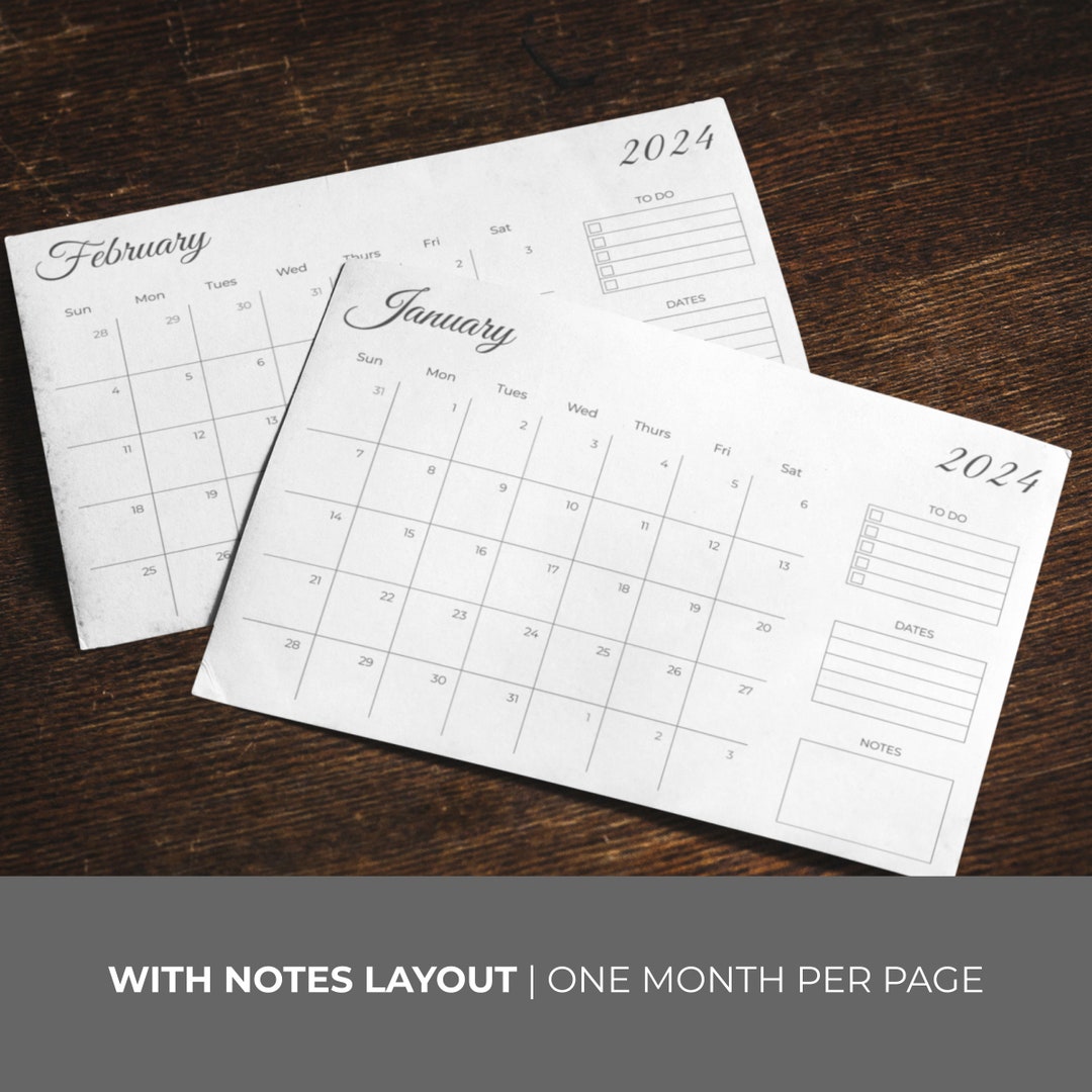 2024 PRINTABLE CALENDAR With Notes, Dates and Todo List - 12 Pages ...