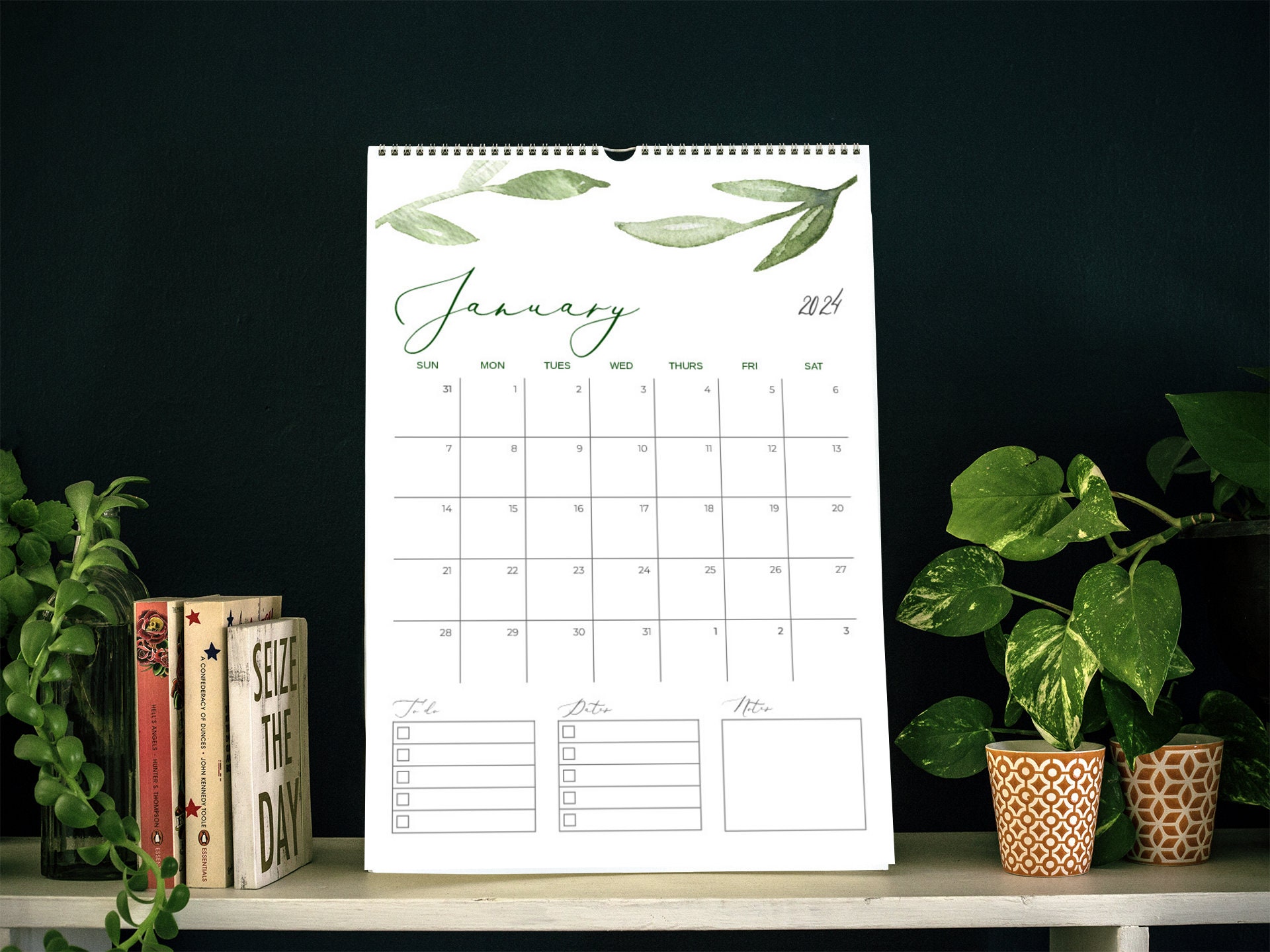 2024 Greenery Printable CALENDAR Monday and Sunday Start Versions A4 ...