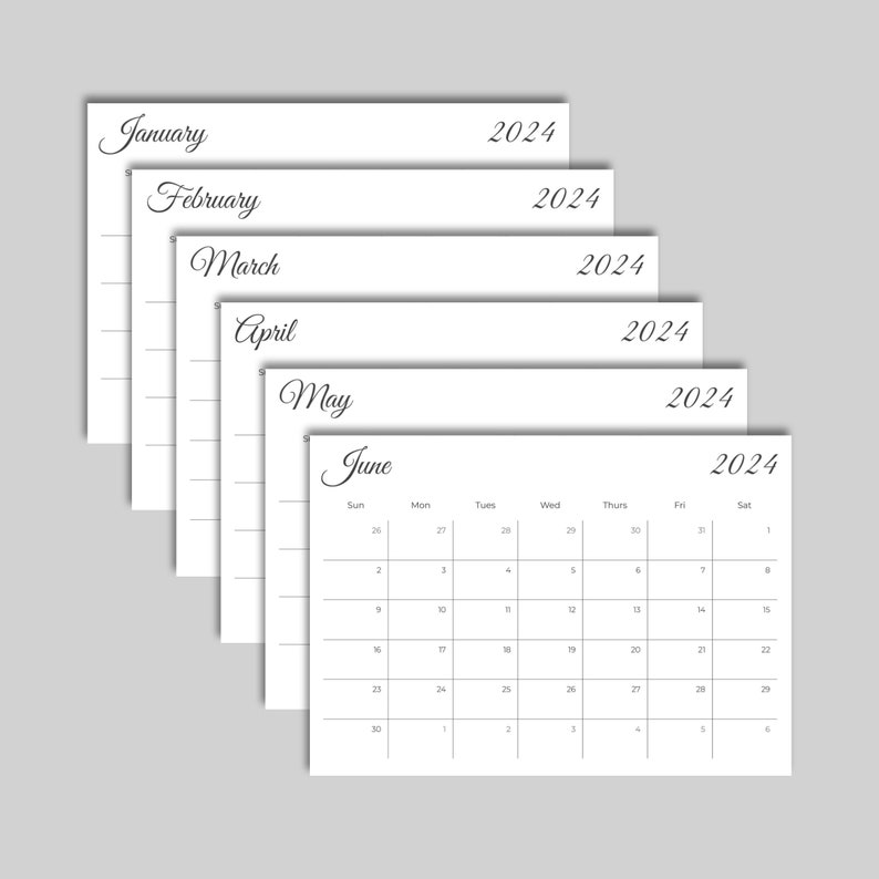2024 Landscape PRINTABLE CALENDAR 12 Pages Monthly Planner. Clean ...