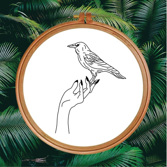 Raven on a Hand Embroidery Pattern Mystic Bird Spooky - Etsy