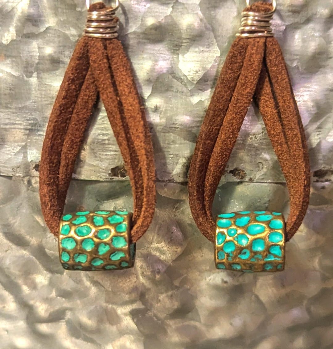Leather Dangles With Metal Beads - Etsy