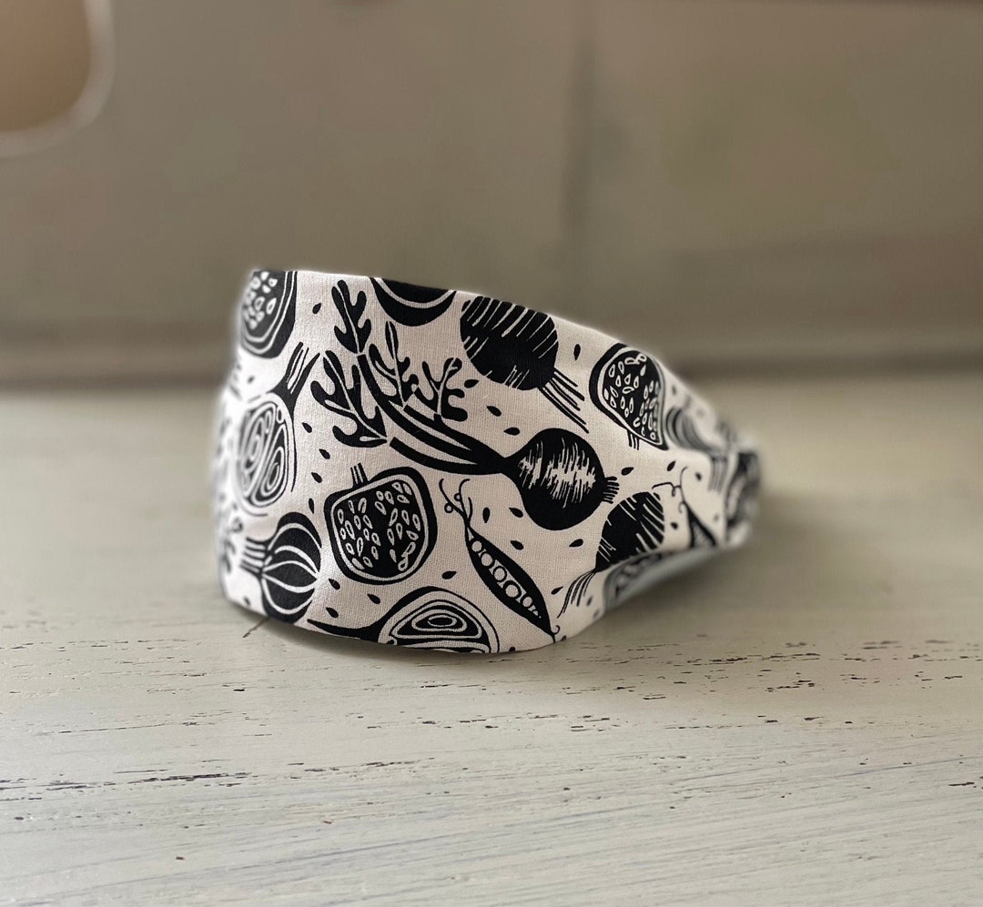 Black & White Headband Wide Headband Garden Lover Headband Vegetables ...