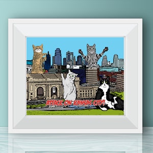 Kansas City Cat Pop Art // Kansas Cityskyline Art // Kansas City 8x10 ...