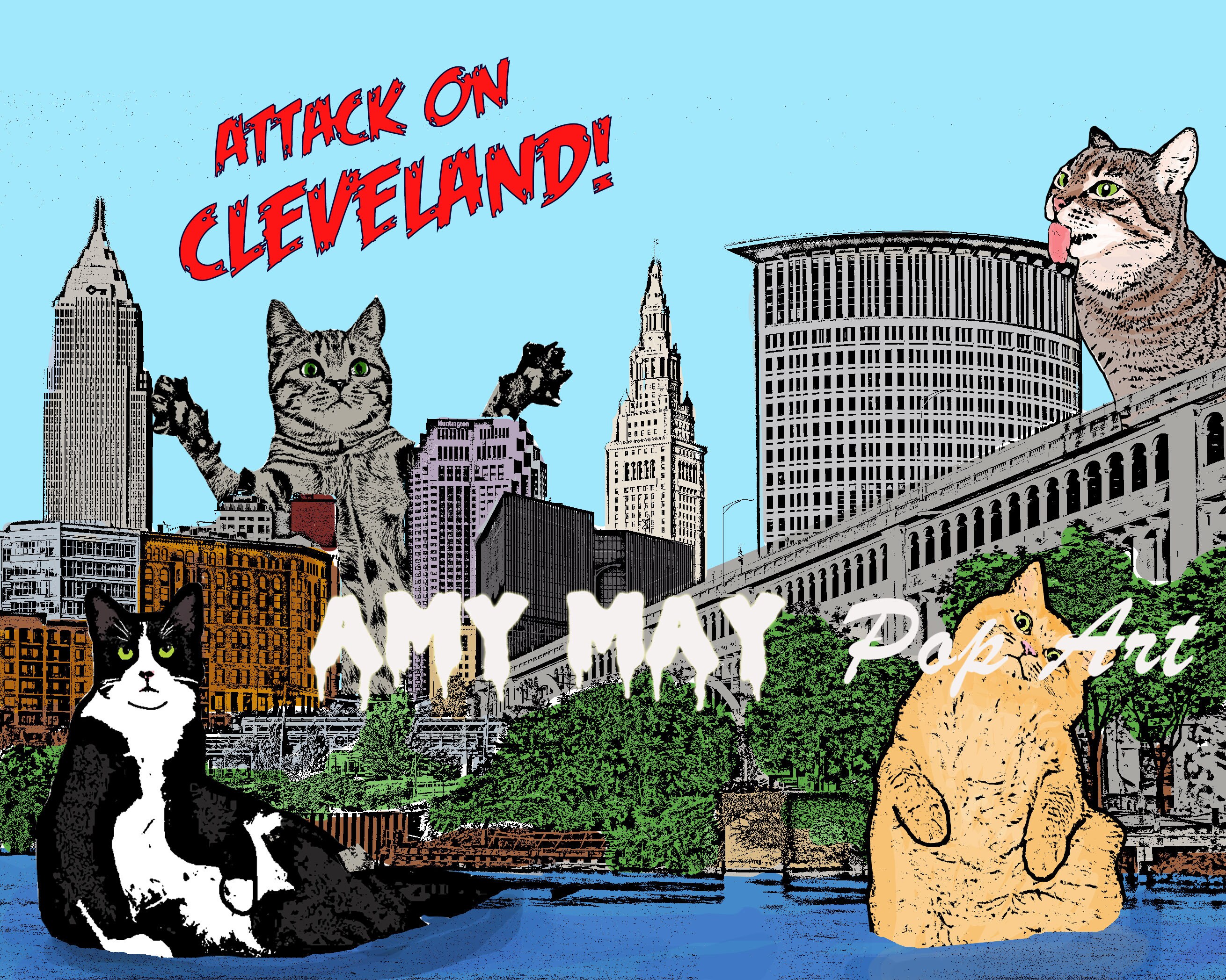 Cleveland Cat Pop Art // Cleveland Cat Skyline Art // Cleveland Skyline ...