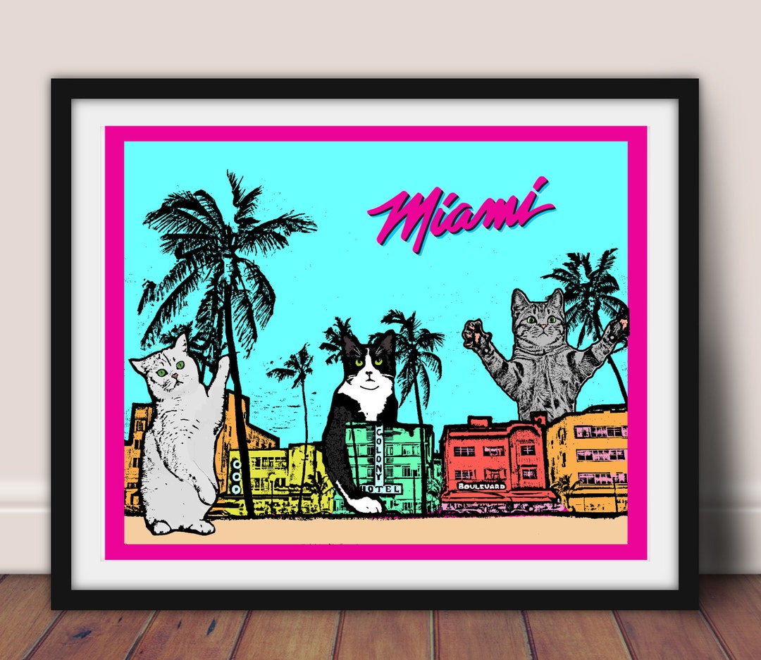 Miami Cat Florida Pop Art Print // Miami Art // South Beach - Etsy