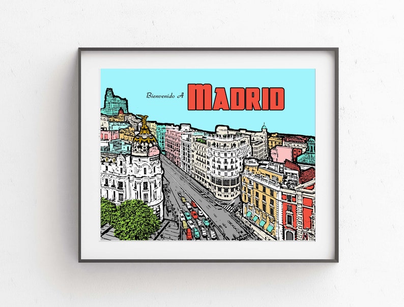 Madrid Cartoon Pop Art Skyline // Madrid Art // Fun Madrid - Etsy